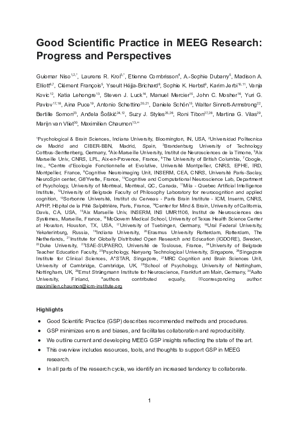(PDF) Good Scientific Practice in MEEG Research: Progress and ...