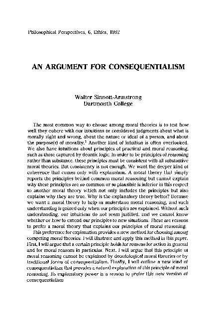(PDF) An Argument for Consequentialism