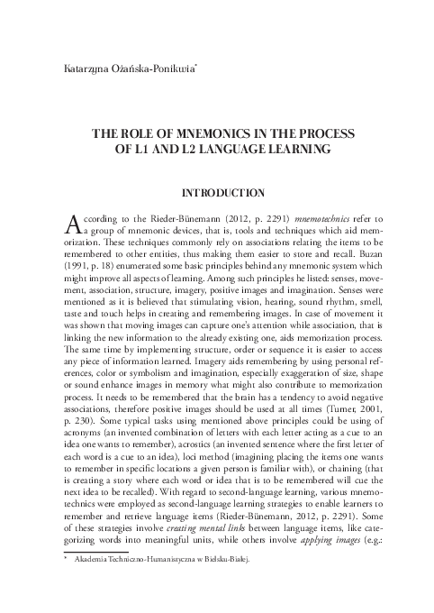 (PDF) The Role of Mnemonics in the Process of L1 and L2 Language Learning