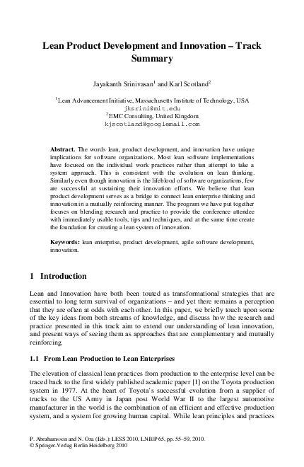(PDF) Lean Product Development and Innovation – Track Summary