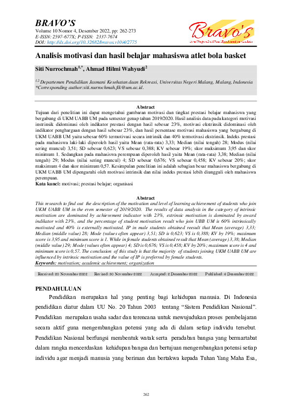 (PDF) Analisis Motivasi dan Hasil Belajar Mahasiswa Atlet Bola Basket