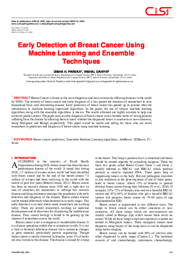 (PDF) Early Detection of Breast Cancer Using Machine Learning and ...