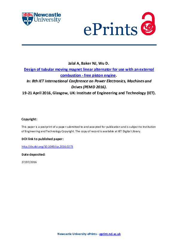 (PDF) Design of tubular moving magnet linear alternator for use with an ...