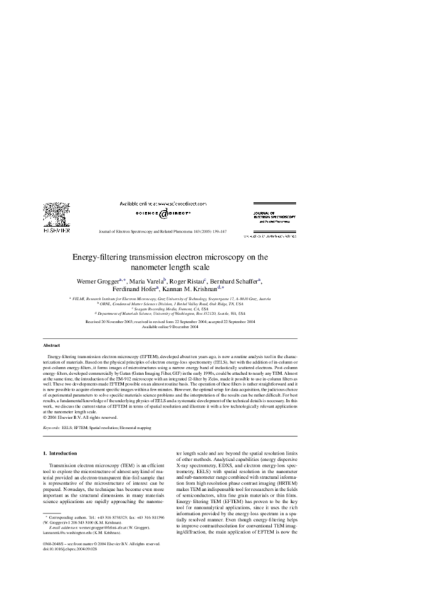 (PDF) Energy-filtering transmission electron microscopy on the ...
