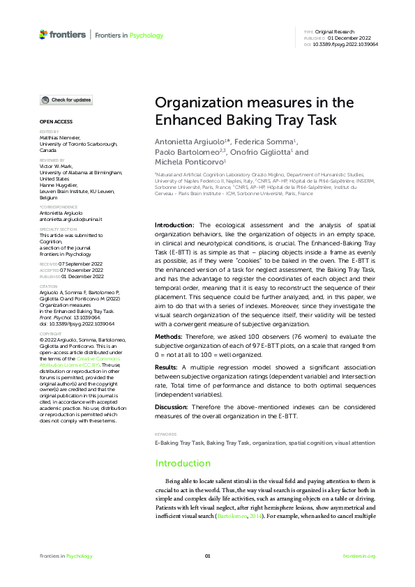 (PDF) Assessing Object Organization in the Enhanced Baking Tray Task
