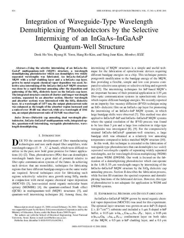 (PDF) Integration of waveguide-type wavelength demultiplexing photodetectors by the selective ...