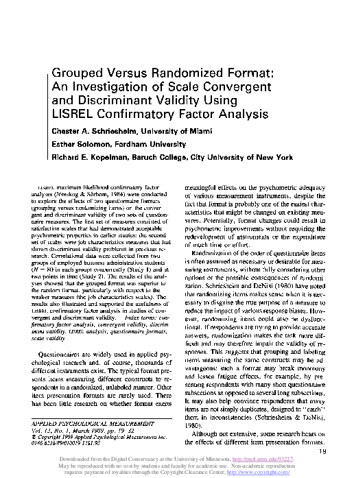 (PDF) Grouped Versus Randomized Format: An Investigation of Scale Convergent and Discriminant ...