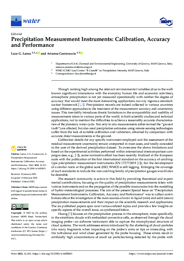 (PDF) Precipitation Measurement Instruments: Calibration, Accuracy and Performance
