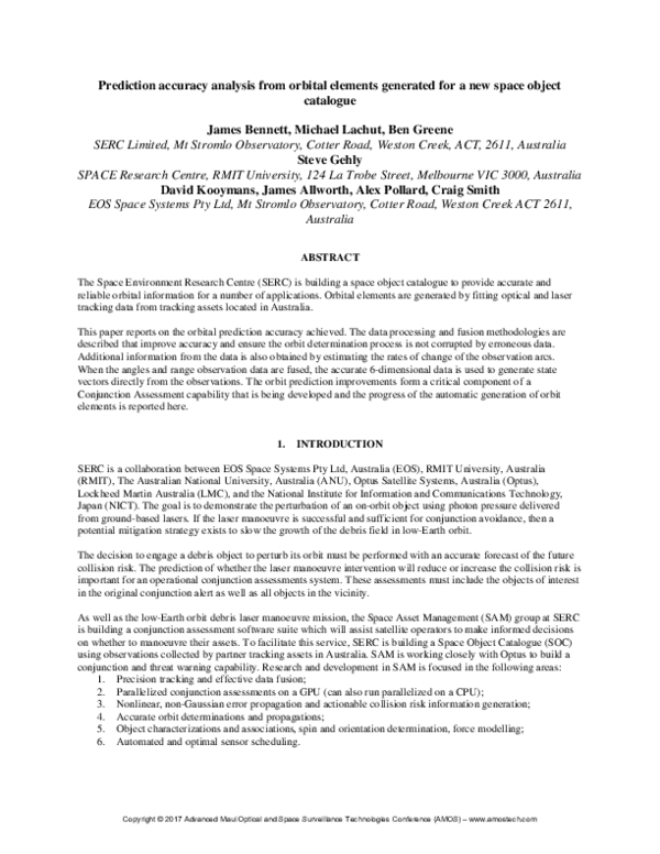 (PDF) Prediction accuracy analysis from orbital elements generated for a new space object catalogue