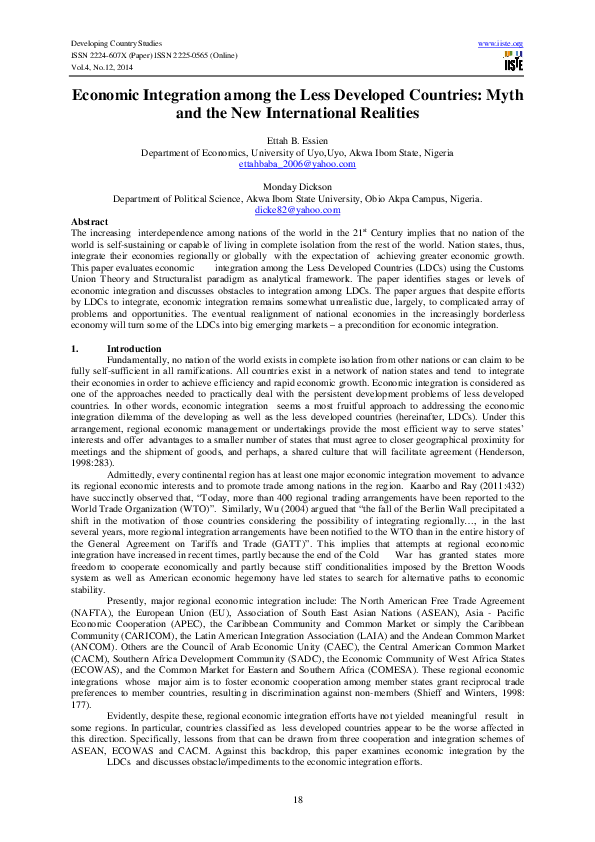 (PDF) Economic Integration among the Less Developed Countries: Myth and ...