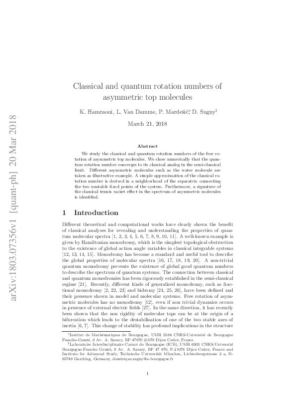 (PDF) Classical and quantum rotation numbers of asymmetric-top molecules