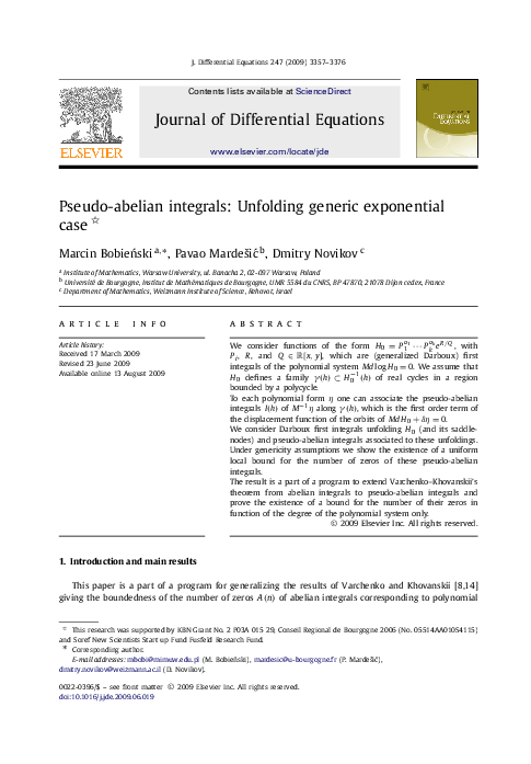 (PDF) Pseudo-abelian integrals: Unfolding generic exponential case