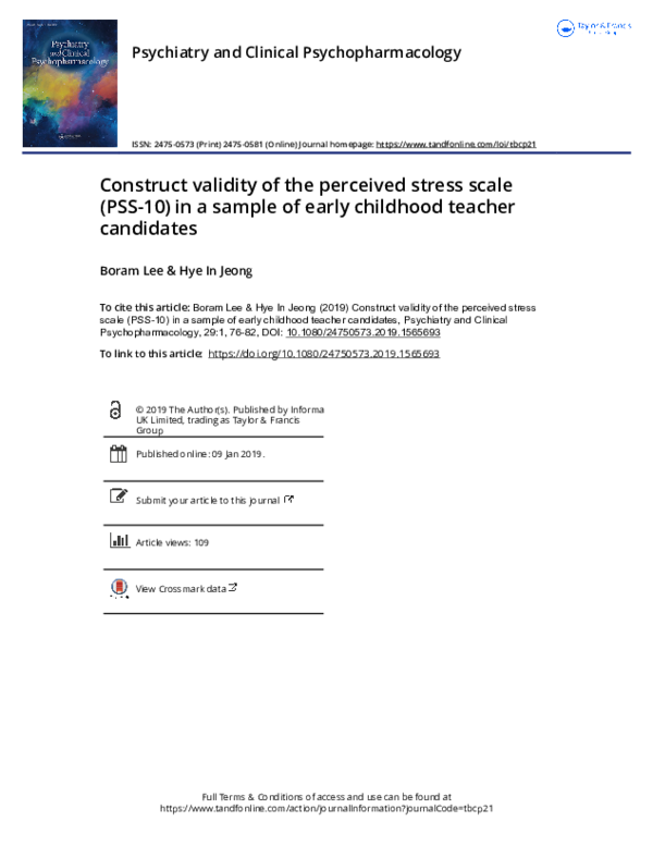(PDF) Construct validity of the perceived stress scale (PSS-10) in a ...