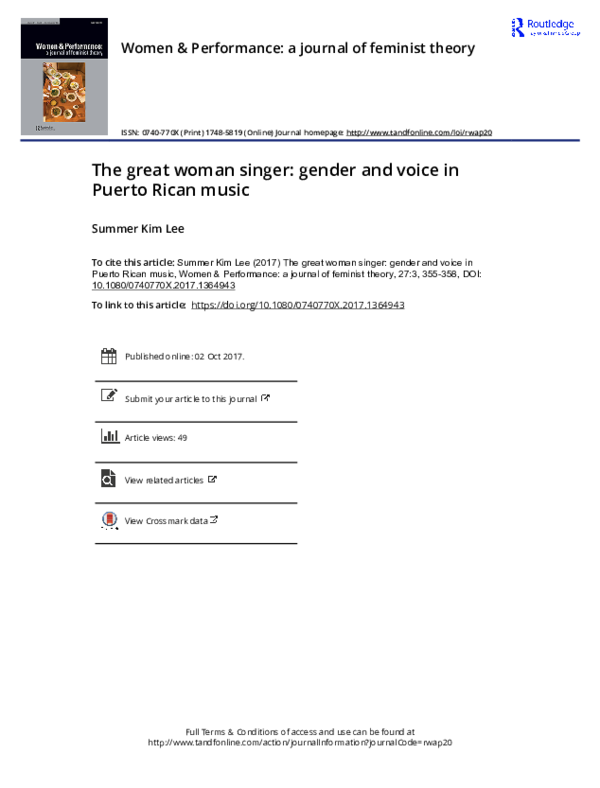 (PDF) The Great Woman Singer: Gender and Voice in Puerto Rican Music by ...
