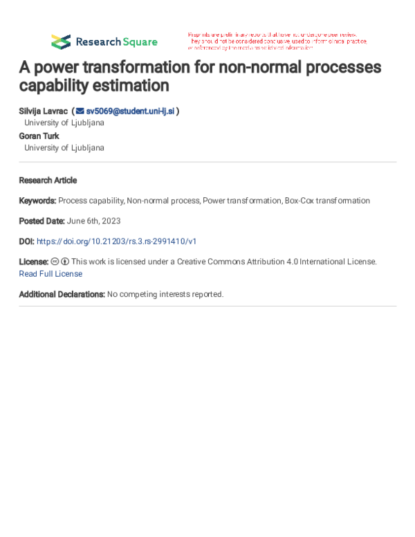 (PDF) A power transformation for non-normal processes capability estimation