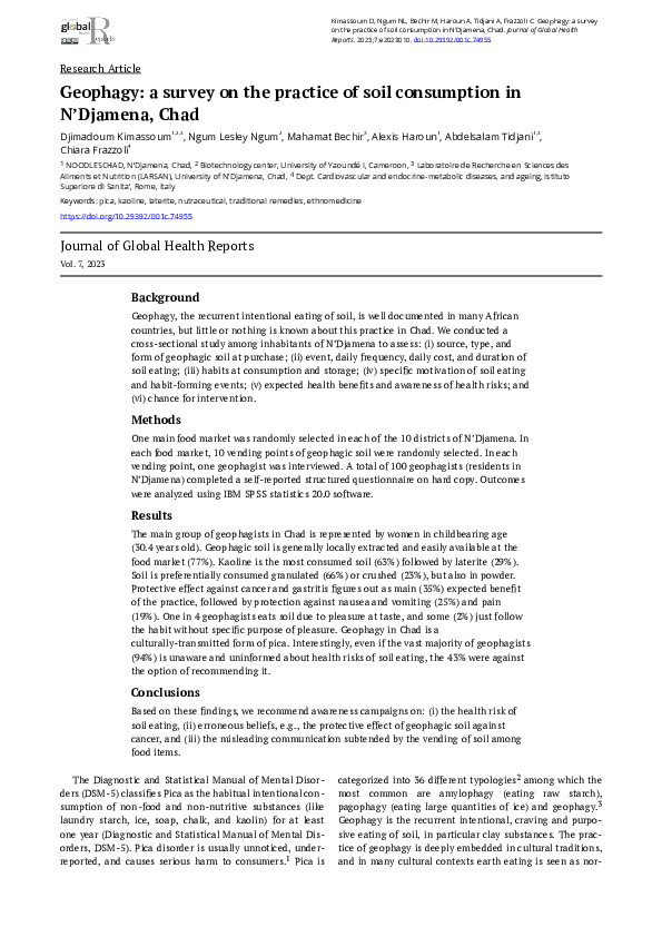 (PDF) Geophagy: a survey on the practice of soil consumption in N ...
