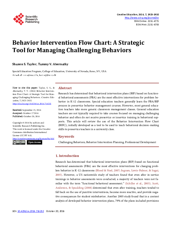 (PDF) Behavior Intervention Flow Chart: A Strategic Tool for Managing ...