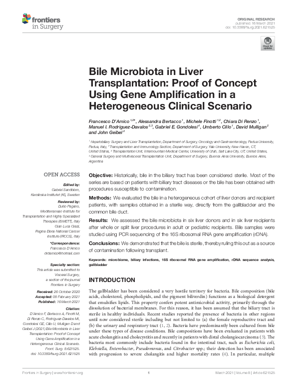 (PDF) Bile Microbiota in Liver Transplantation: Proof of Concept Using ...