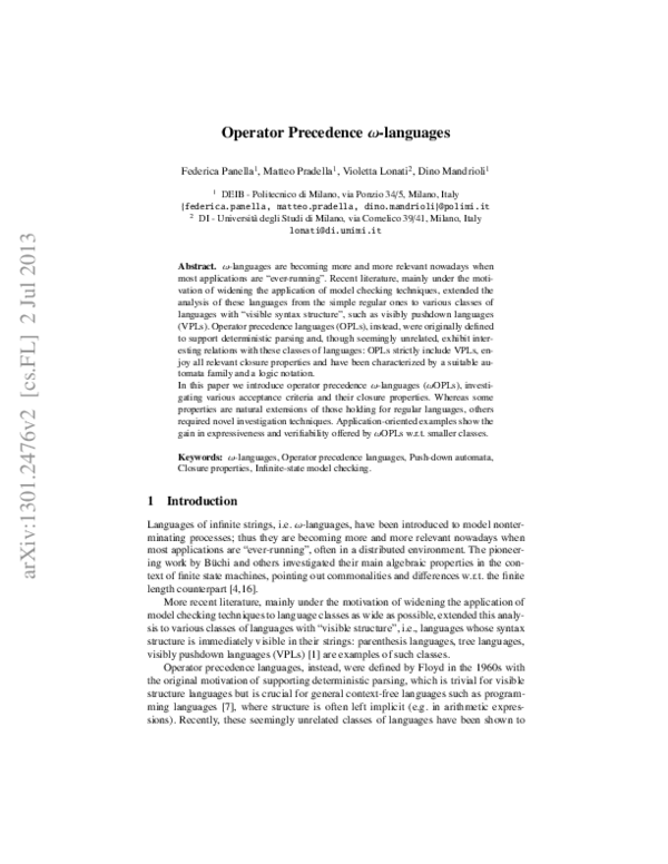 (PDF) Operator Precedence ω-Languages