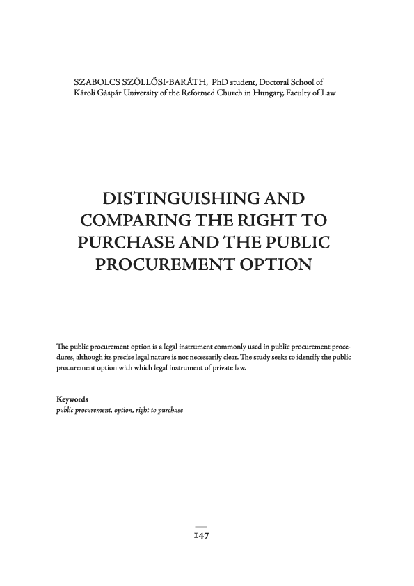 (PDF) DISTINGUISHING AND COMPARING THE RIGHT TO PURCHASE AND THE PUBLIC ...