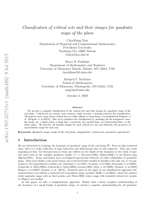 (PDF) Classification of critical sets and their images for quadratic ...