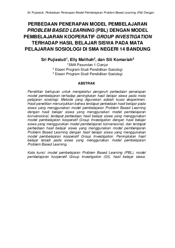 (PDF) Perbedaan Penerapan Model Pembelajaran Problem Based Learning (PBL) Dengan Model ...