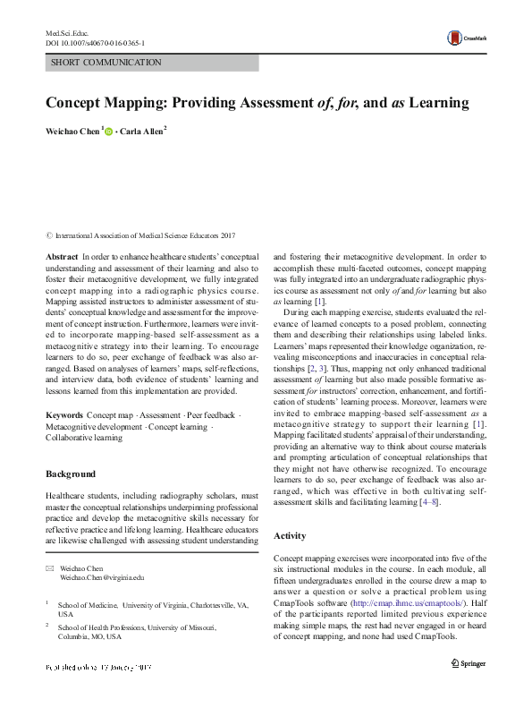 (PDF) Concept Mapping: Providing Assessment of, for, and as Learning