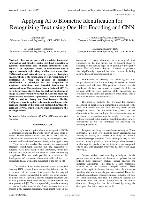 (PDF) Applying AI to Biometric Identification for Recognizing Text ...