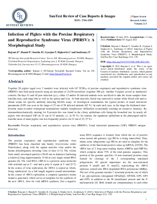 (PDF) Infection of Piglets with the Porcine Respiratory and ...