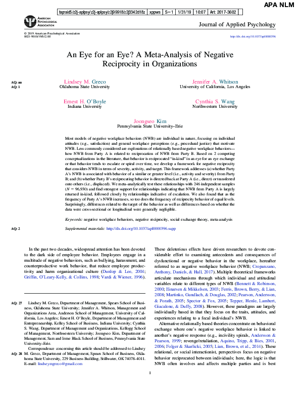 (PDF) An eye for an eye? A meta-analysis of negative reciprocity in ...
