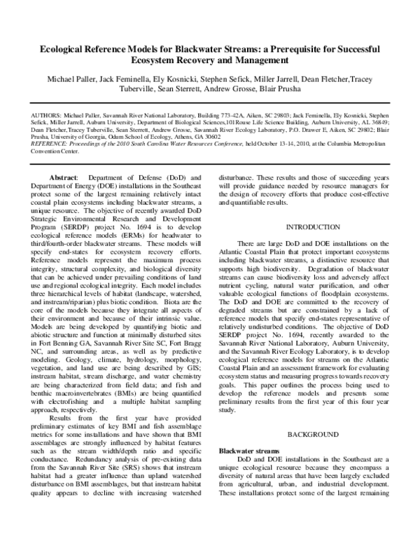 (PDF) Ecological Reference Models of Blackwater Streams: a Prerequisite ...