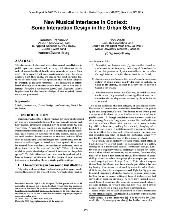 (PDF) New musical interfaces in context