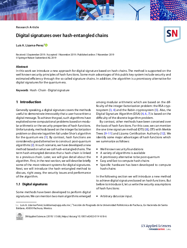 (PDF) Divisible Blind Signatures Based on Hash Chains