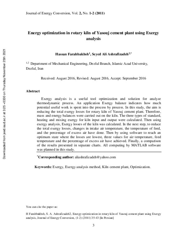 (PDF) Energy optimization in rotary kiln of Yasouj cement plant using ...