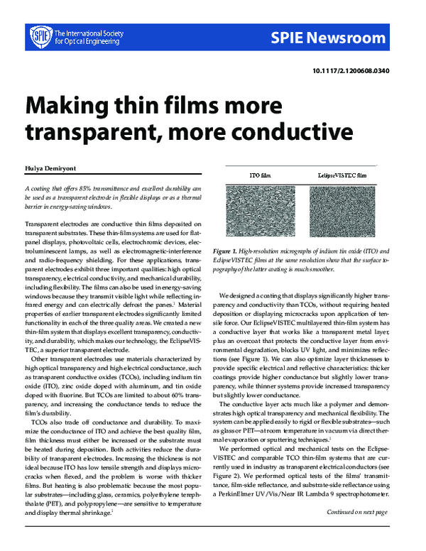 (PDF) Making thin films more transparent, more conductive