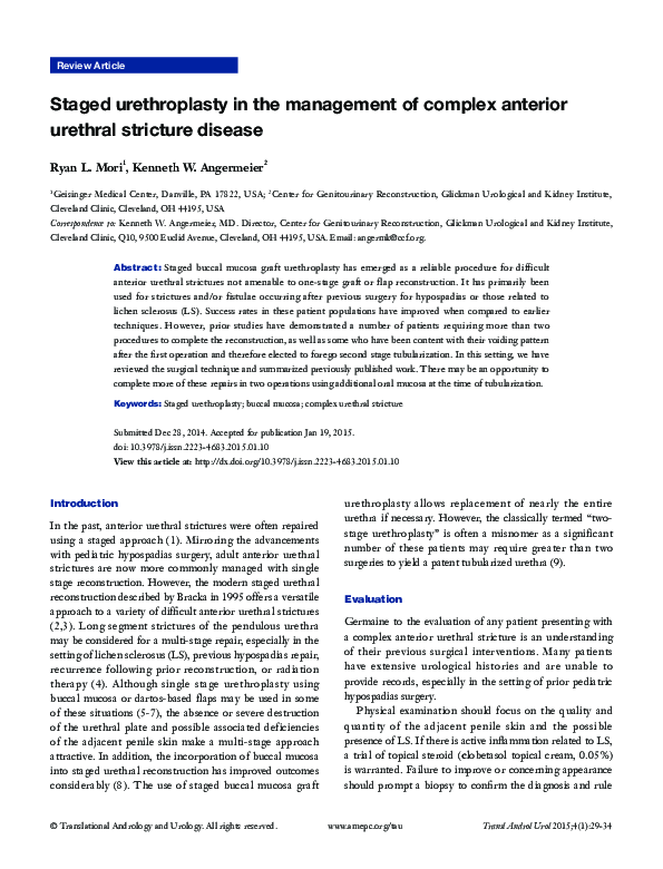 (PDF) Staged urethroplasty in the management of complex anterior ...