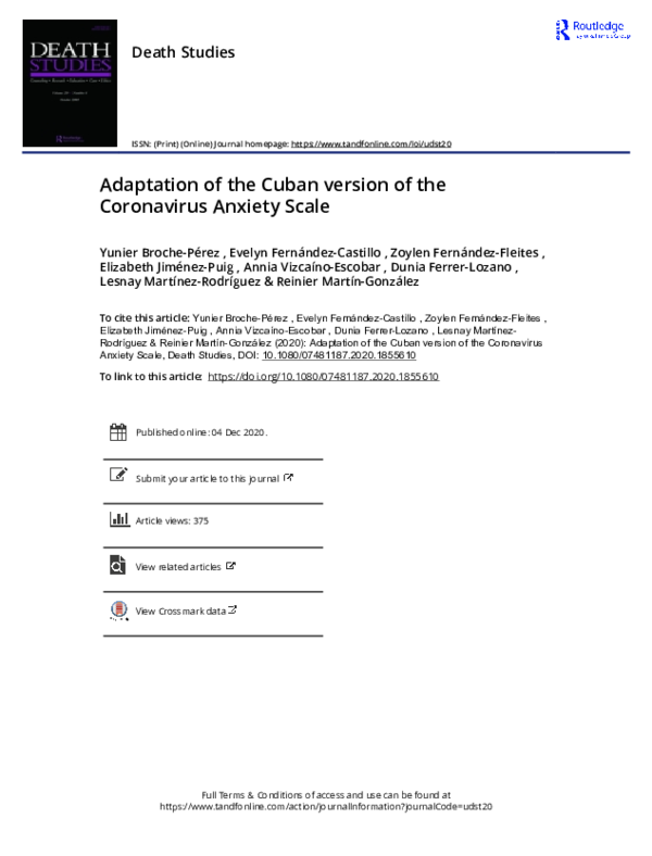 (PDF) Adaptation of the Cuban version of the Coronavirus Anxiety Scale