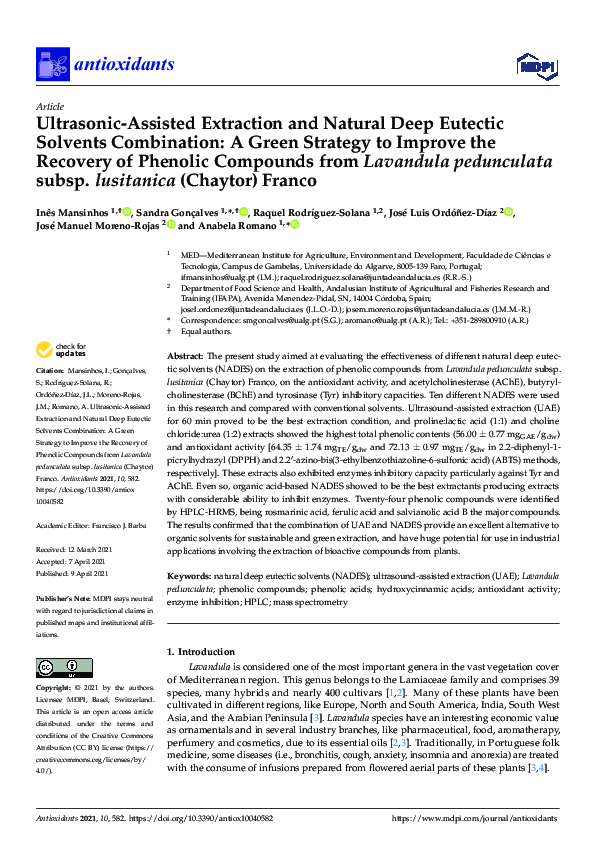 (PDF) Ultrasonic-Assisted Extraction and Natural Deep Eutectic Solvents Combination: A Green ...