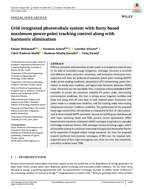 (PDF) Grid integrated photovoltaic system with fuzzy based maximum power point tracking control ...