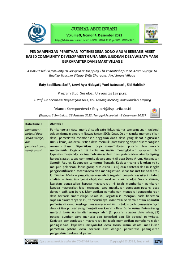 (PDF) Pendampingan Pemetaan Potensi Desa Dono Arum Berbasis Asset Based Community Development ...