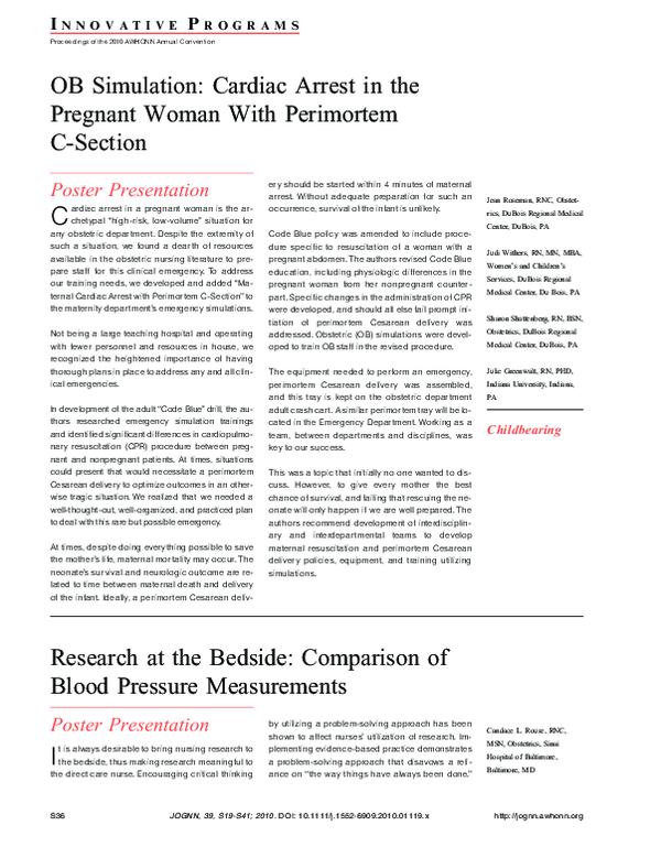 (PDF) OB Simulation: Cardiac Arrest in the Pregnant Woman With Perimortem C-Section