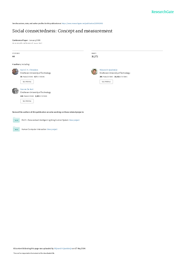 (PDF) Social connectedness: concept and measurement