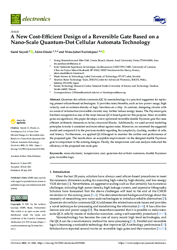 (PDF) A New Cost-Efficient Design of a Reversible Gate Based on a Nano-Scale Quantum-Dot ...