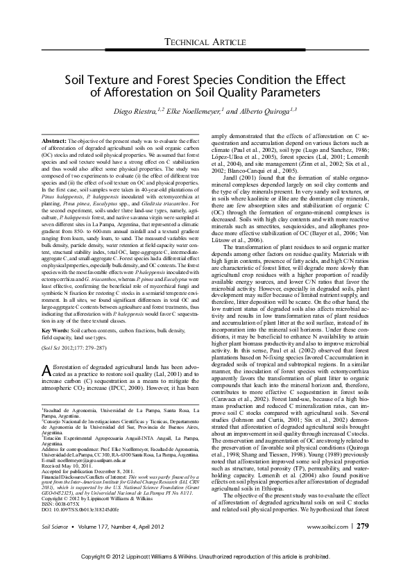 (PDF) Soil Texture and Forest Species Condition the Effect of Afforestation on Soil Quality ...