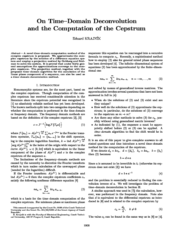 (PDF) On time-domain deconvolution and the computation of the cepstrum