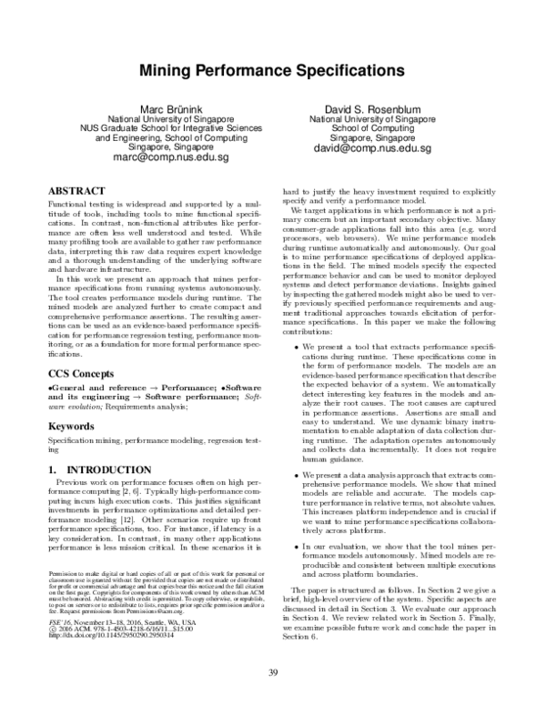 (PDF) Mining performance specifications