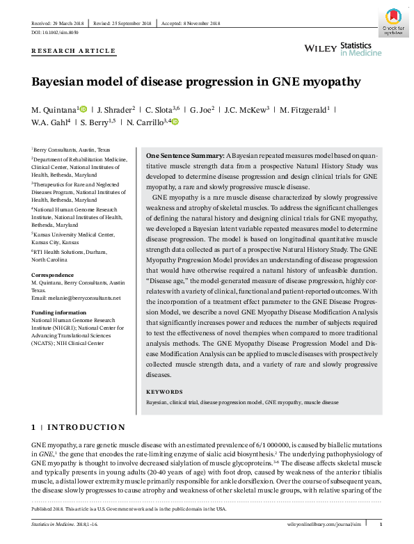 (PDF) Bayesian model of disease progression in GNE myopathy