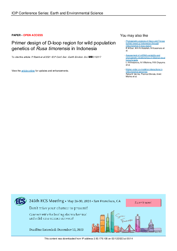 (PDF) Primer design of D-loop region for wild population genetics of ...