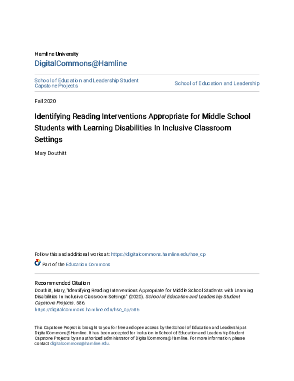 (PDF) Identifying Reading Interventions Appropriate for Middle School ...
