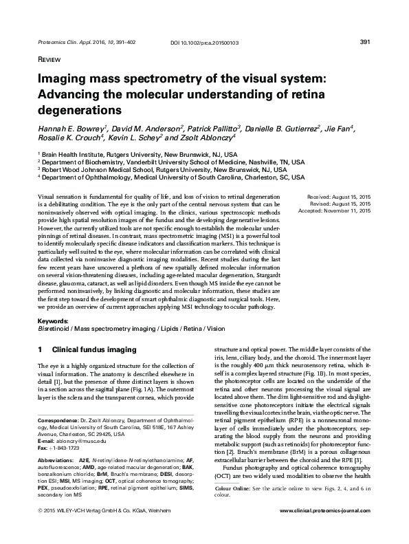 (PDF) Imaging mass spectrometry of the visual system: Advancing the ...
